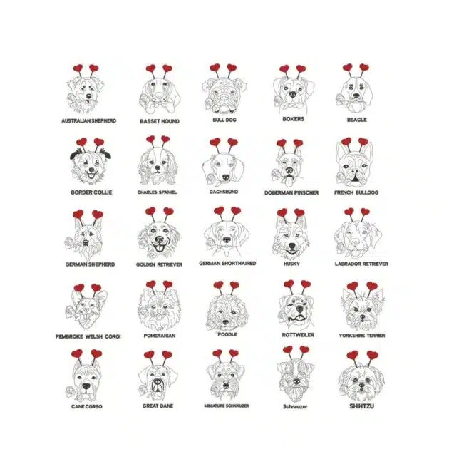 Valentine Dog Breeds Machine Embroidery Design Bundle | Love & Pet ...